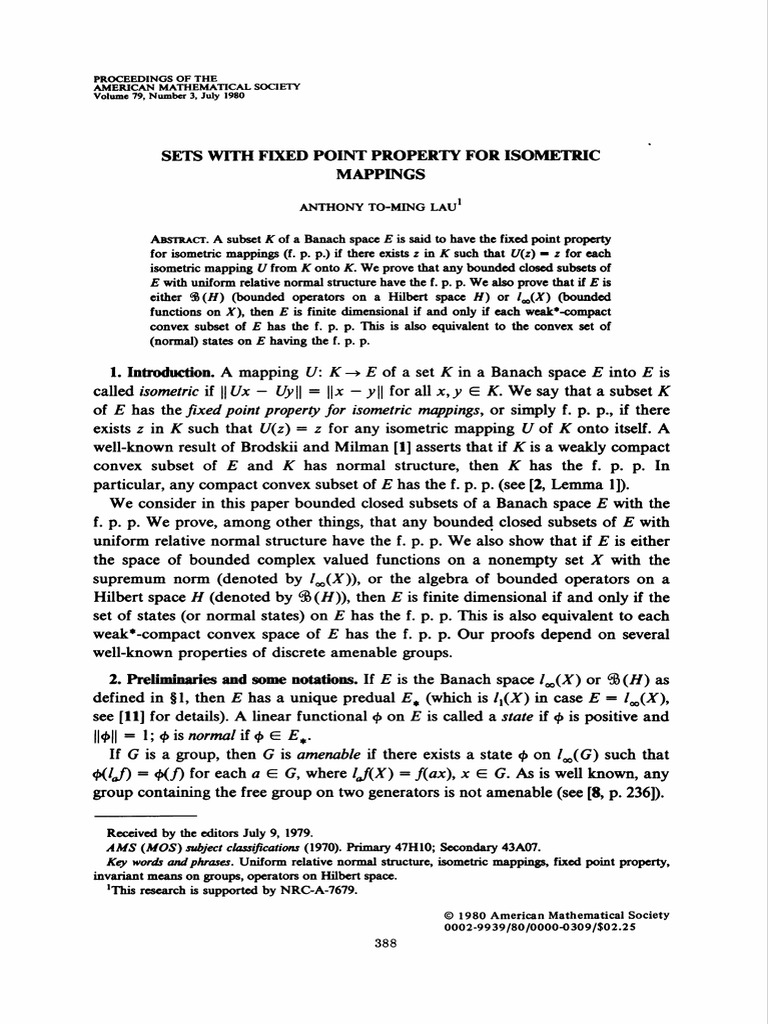 Sets With Fixed Point Property For Isometric Mappings | PDF | Banach Space | Hilbert Space