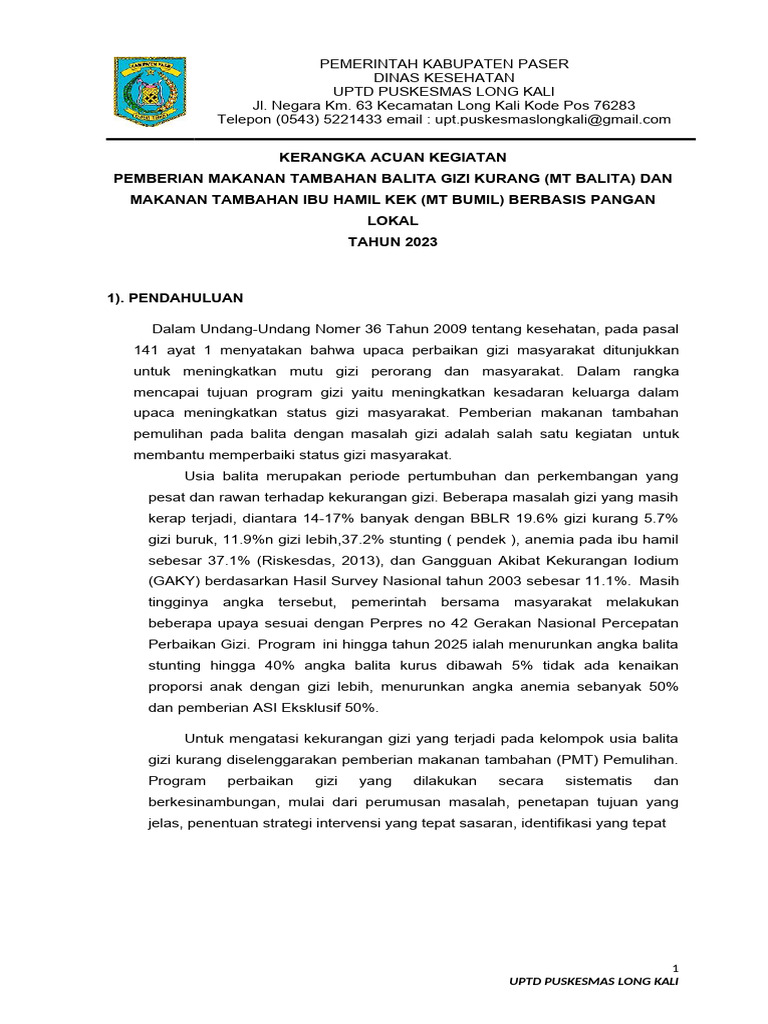 Program PMT Gizi Balita dan Bumil 2023 | PDF