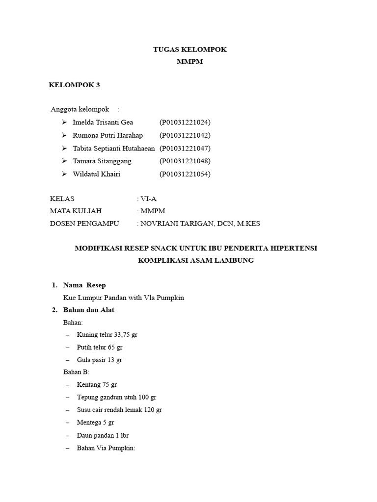 Modifikasi Resep Snack - Laporan Praktek MMPM Kelompok 3 | PDF