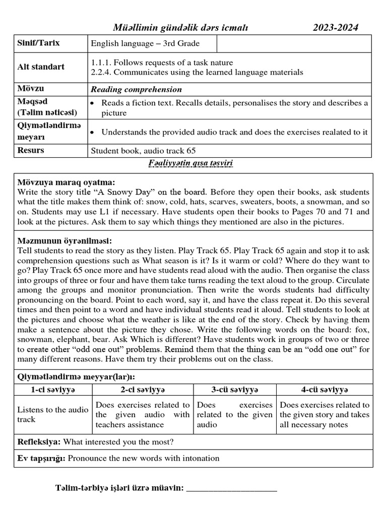 3rd Grade English Lesson Plan: Reading | PDF | Psycholinguistics ...