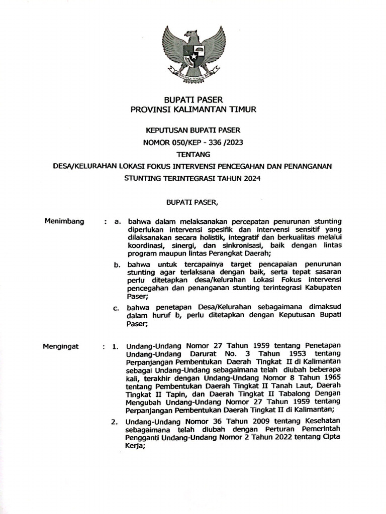 SK BUPATI Lokus Stunting 2024 | PDF