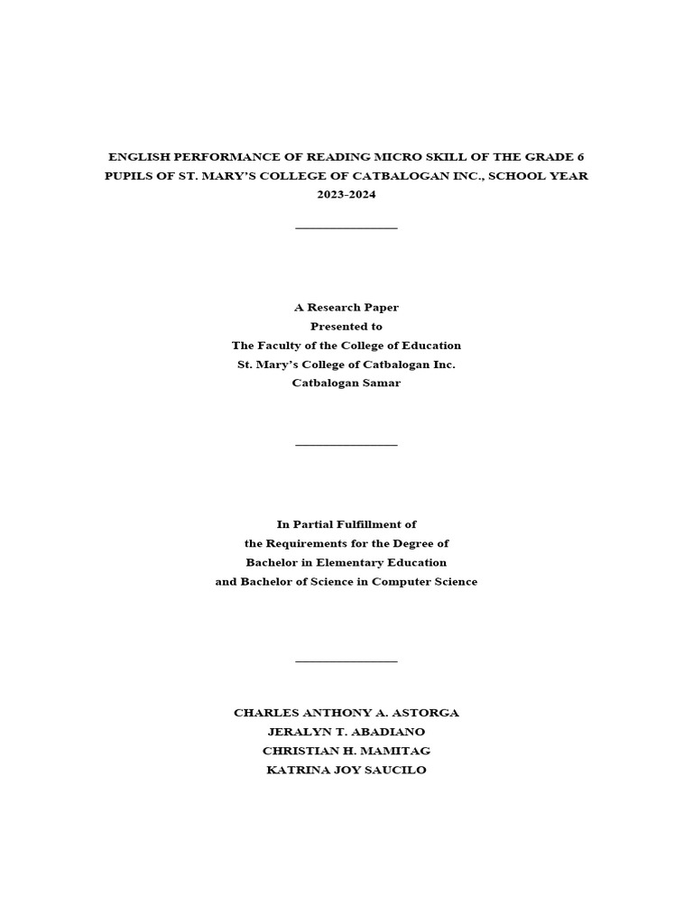 Group 3 Research Paper | PDF | Language Acquisition | Reading Comprehension