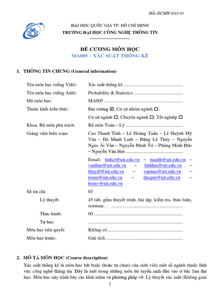 Đề cương MA005 | PDF