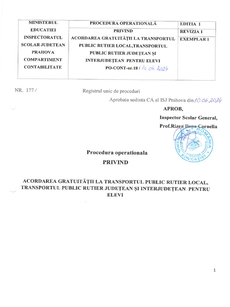 Procedura Acordare Gratuitate Transport Elevi | PDF