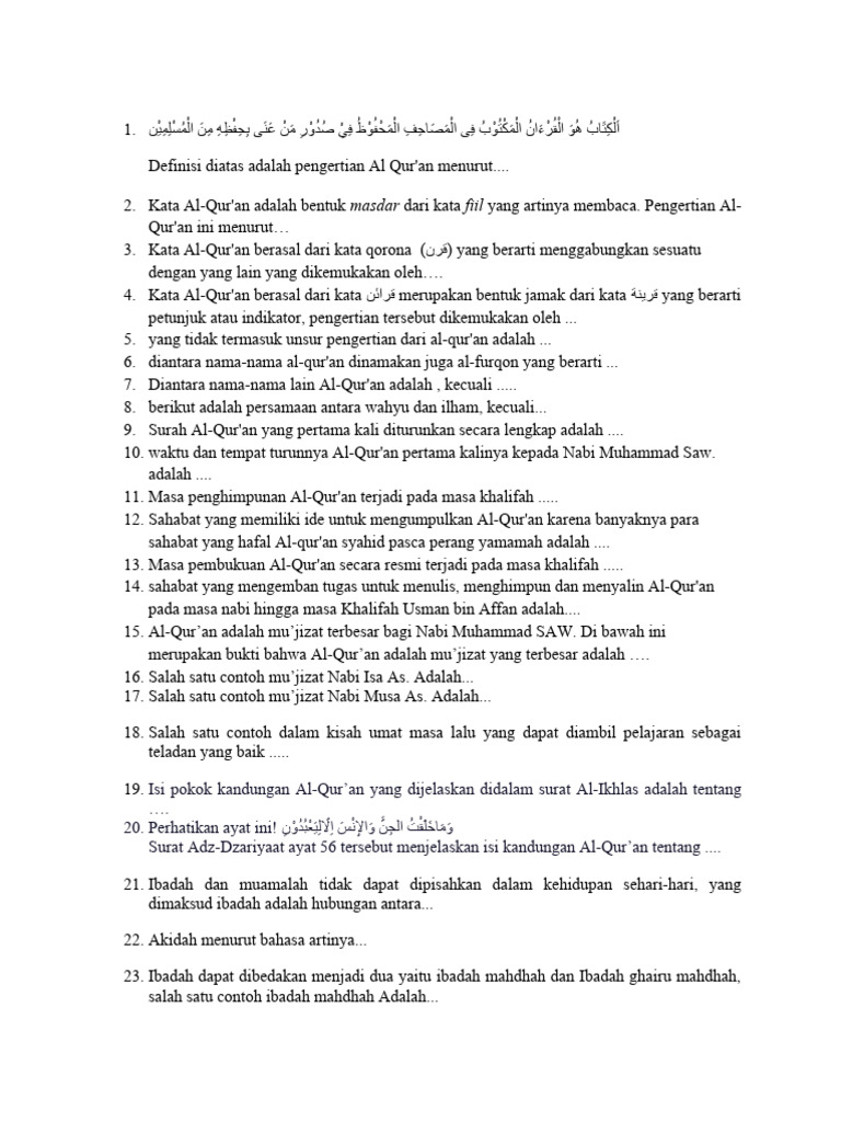 Kisi Kisi Qurdis Kelas 10 | PDF | Agama & Spiritualitas