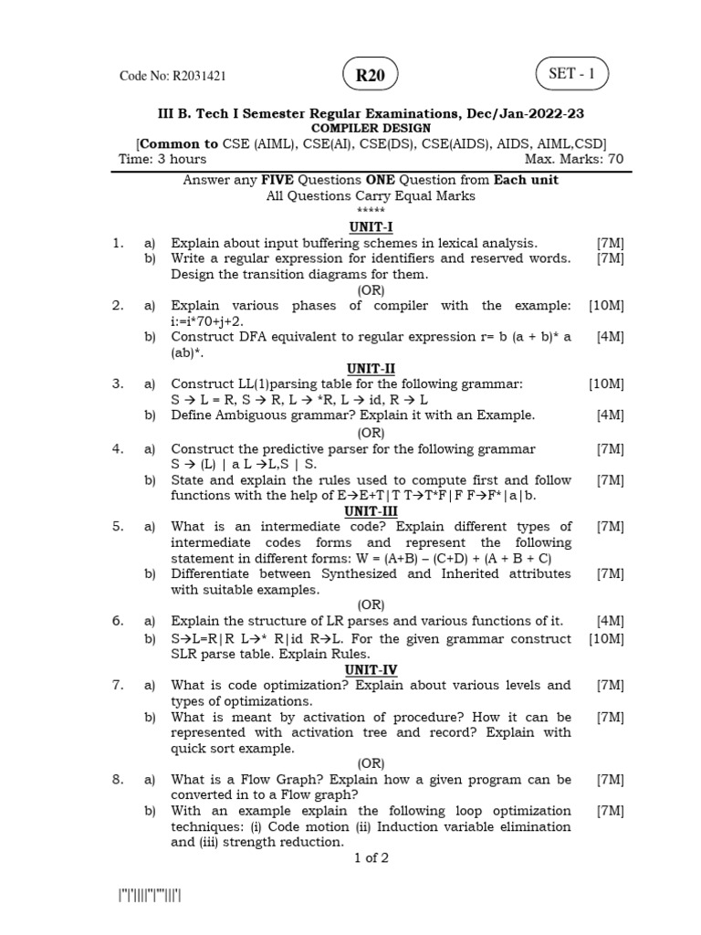Compiler Design Jan 2023 | PDF | Parsing | Grammar Compiler Design Jan 2023 | PDF | Parsing | Grammar