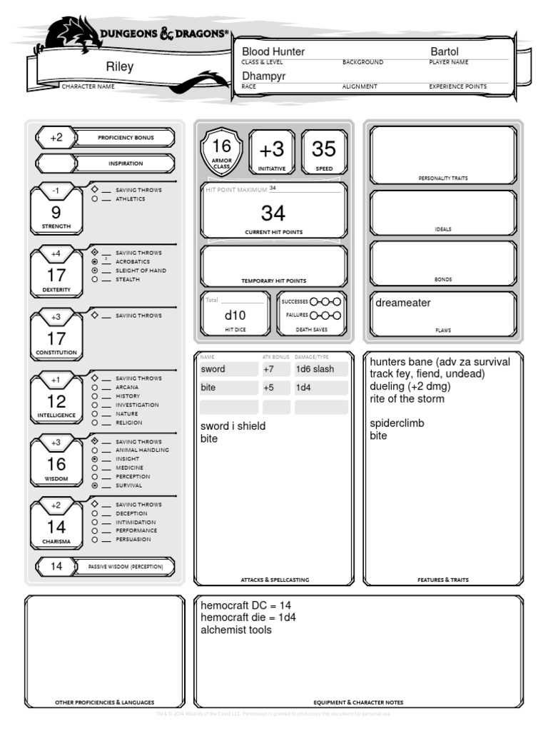 Character Sheet - Alternative - Form Fillable | PDF | Adventure Games ...
