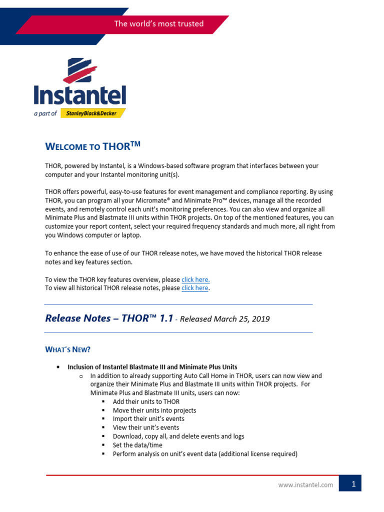 Thor Release Notes 1.1 | PDF | Microsoft Windows | Software
