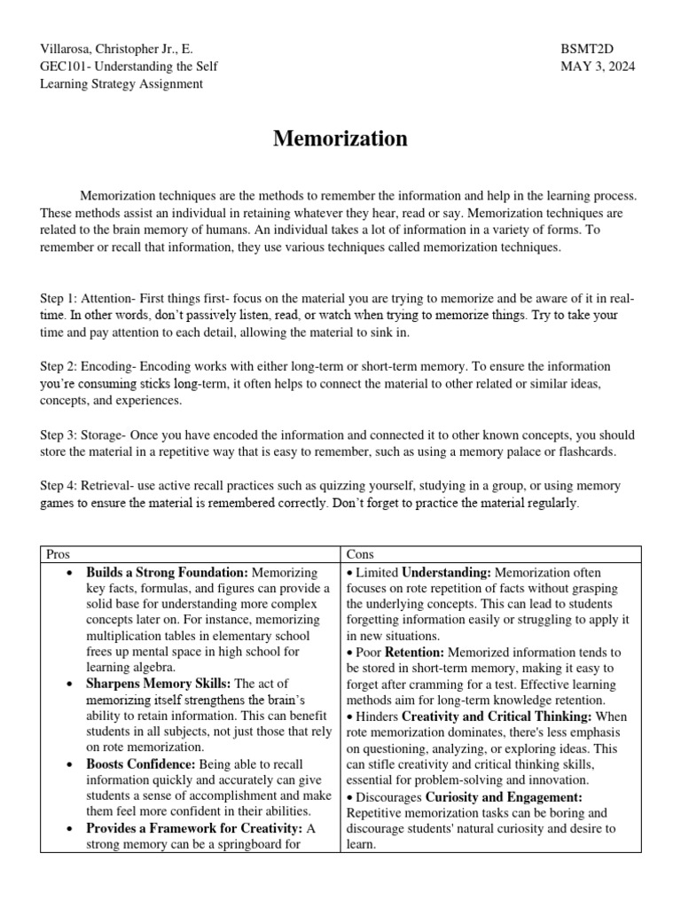 Villarosa__Memorization teaching method | PDF | Memory | Recall (Memory)