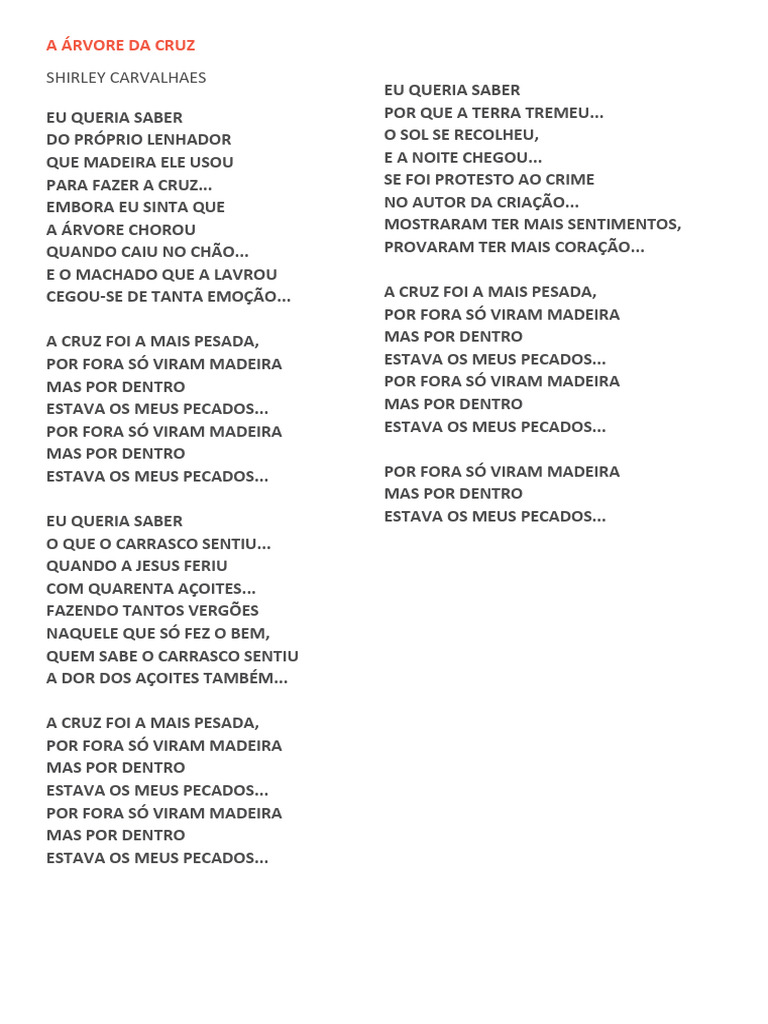Letra Louvor A Árvore Da Cruz | PDF