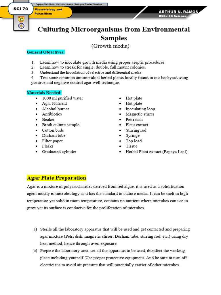Culturing Microorganisms From Environmental Samples | PDF | Growth ...