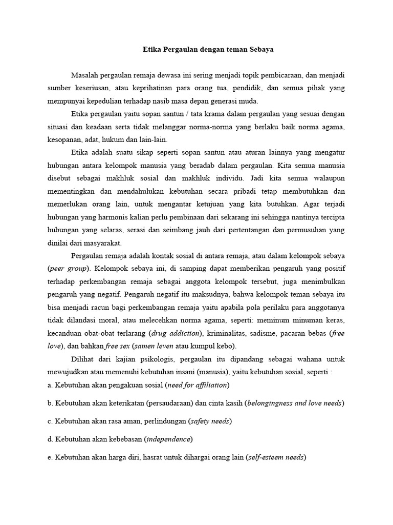 Etika Pergaulan Remaja Sehat | PDF