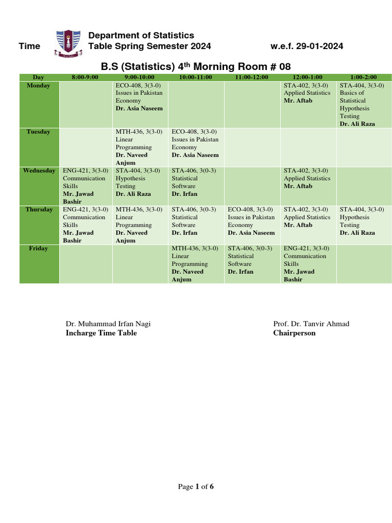 Time Table Spring 2024-1 | PDF | Research Methods | Applied Mathematics