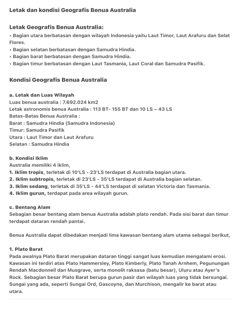 Letak Dan Kondisi Geografis Benua Australia | PDF