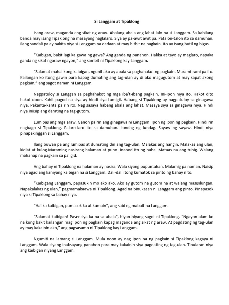 Si Langgam at Tipaklong | PDF