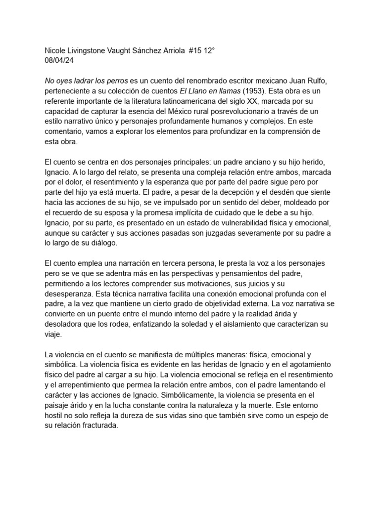 Análisis de "No oyes ladrar los perros" | PDF | Narración | Cuentos