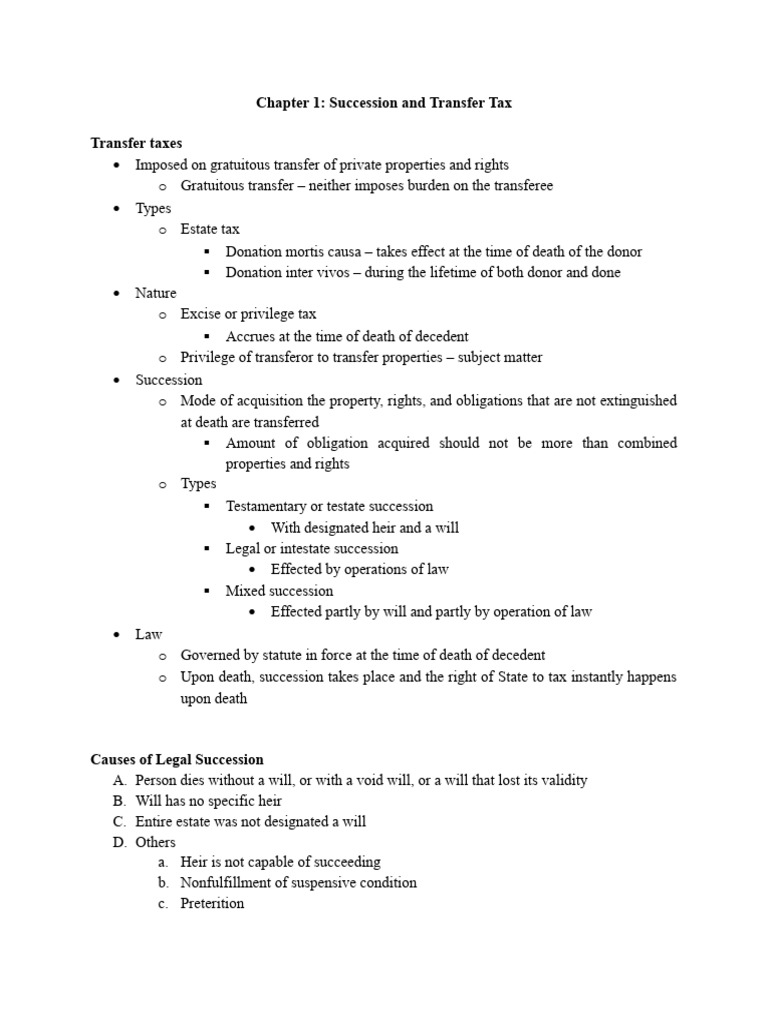Chapter 1: Succession and Transfer Tax Transfer Taxes | Download Free ...