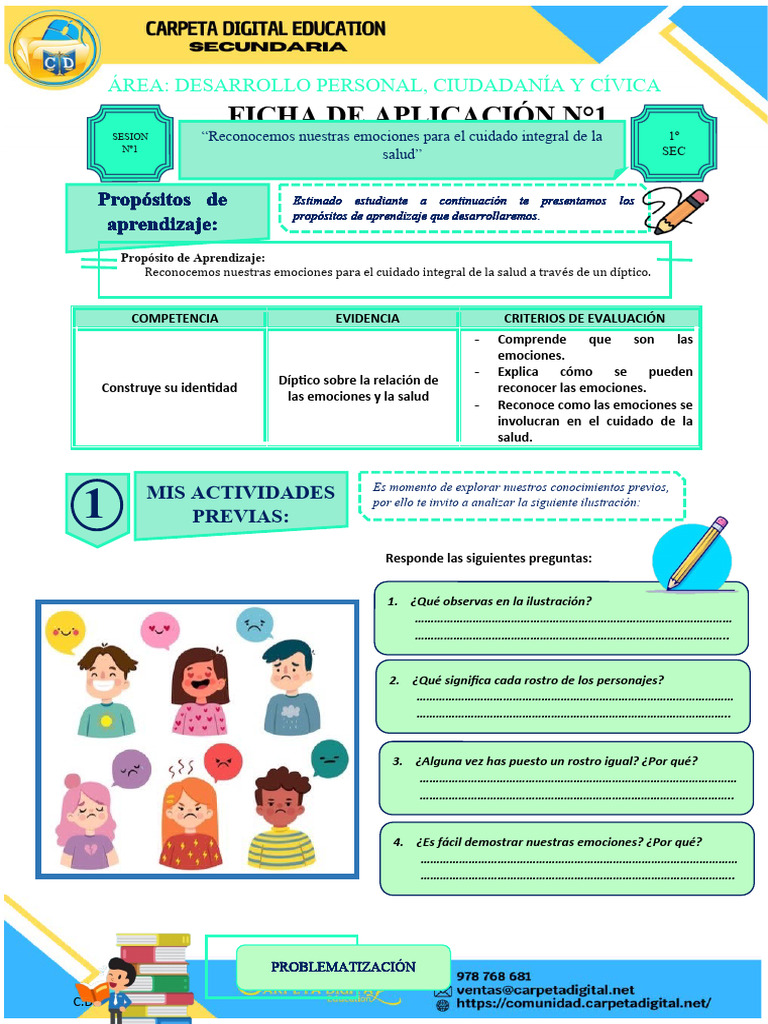 1° Ficha de Aplicación-Sesión1-Sem.1-Exp.2 - DPCC | PDF | Las emociones | Conceptos psicologicos