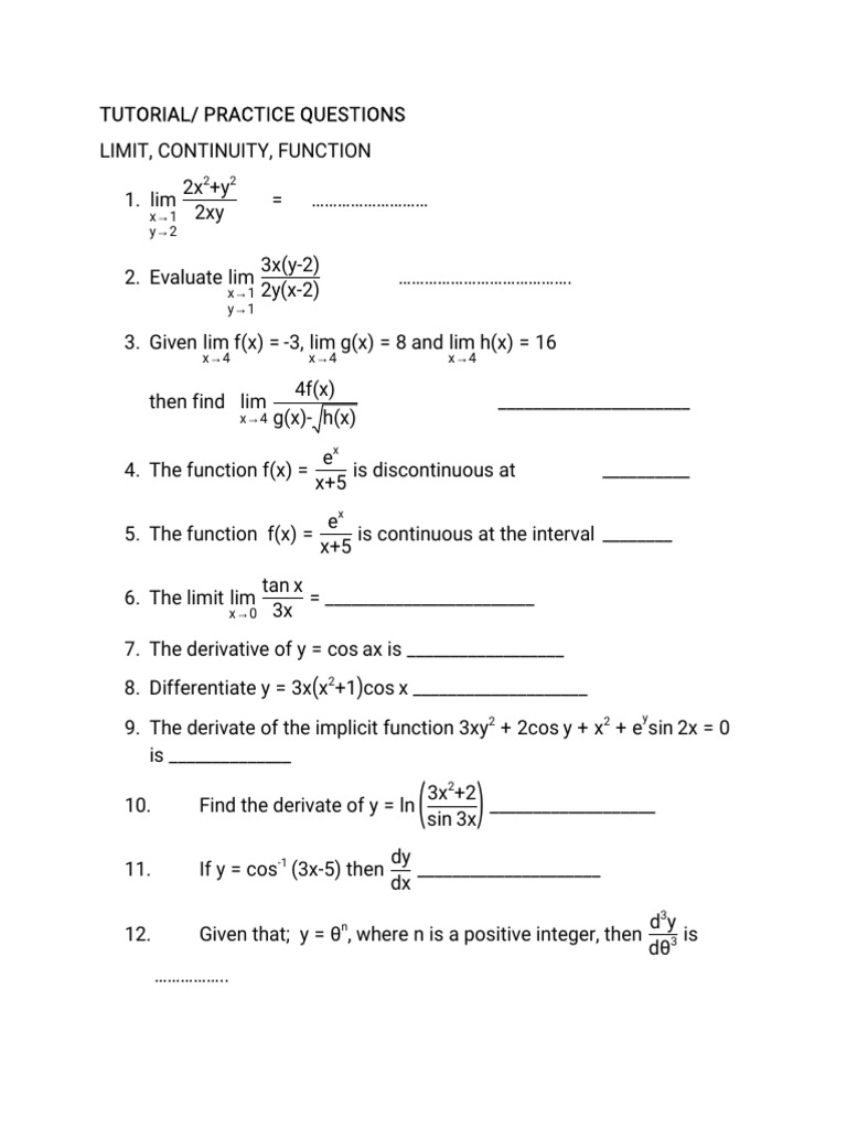 MTH102 Tutorial Questions-1 | PDF