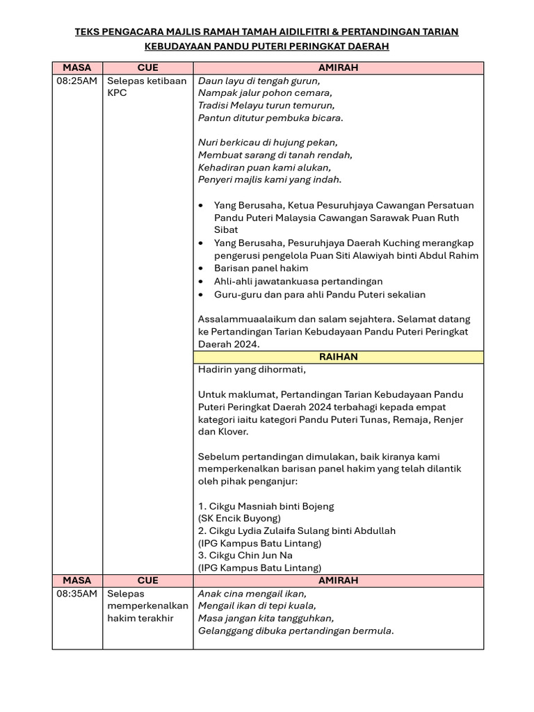 Teks Pengacara Majlis Ramah Tamah Aidilfitri | PDF