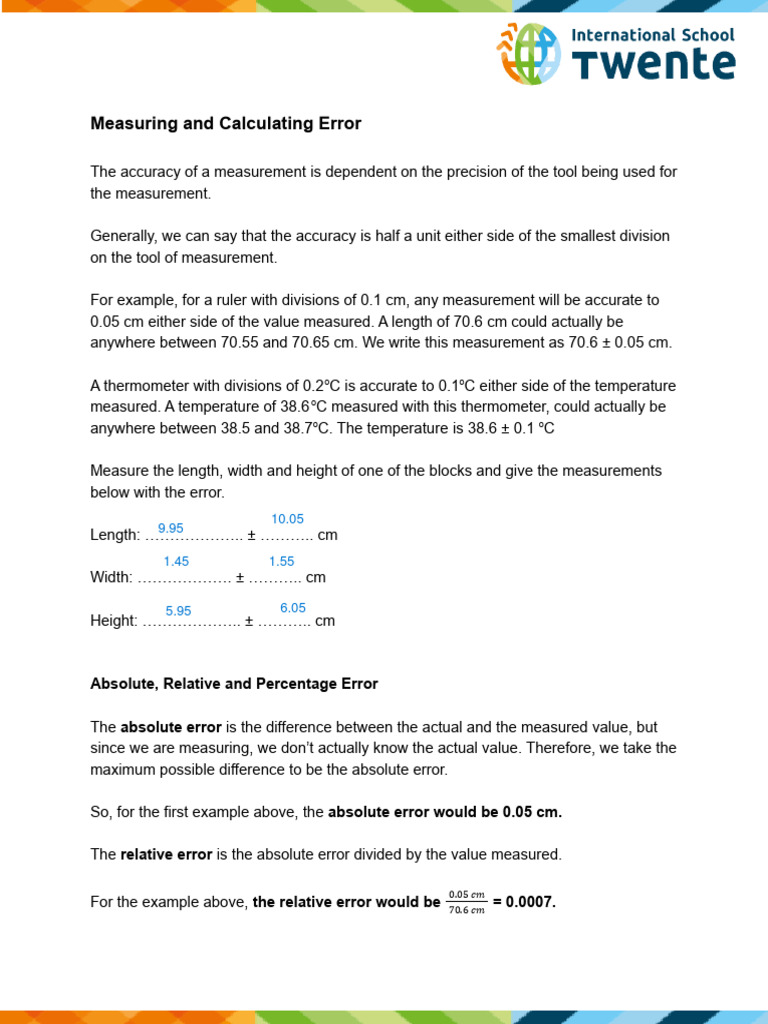 Measuring and Calculating Error | PDF | Volume | Area