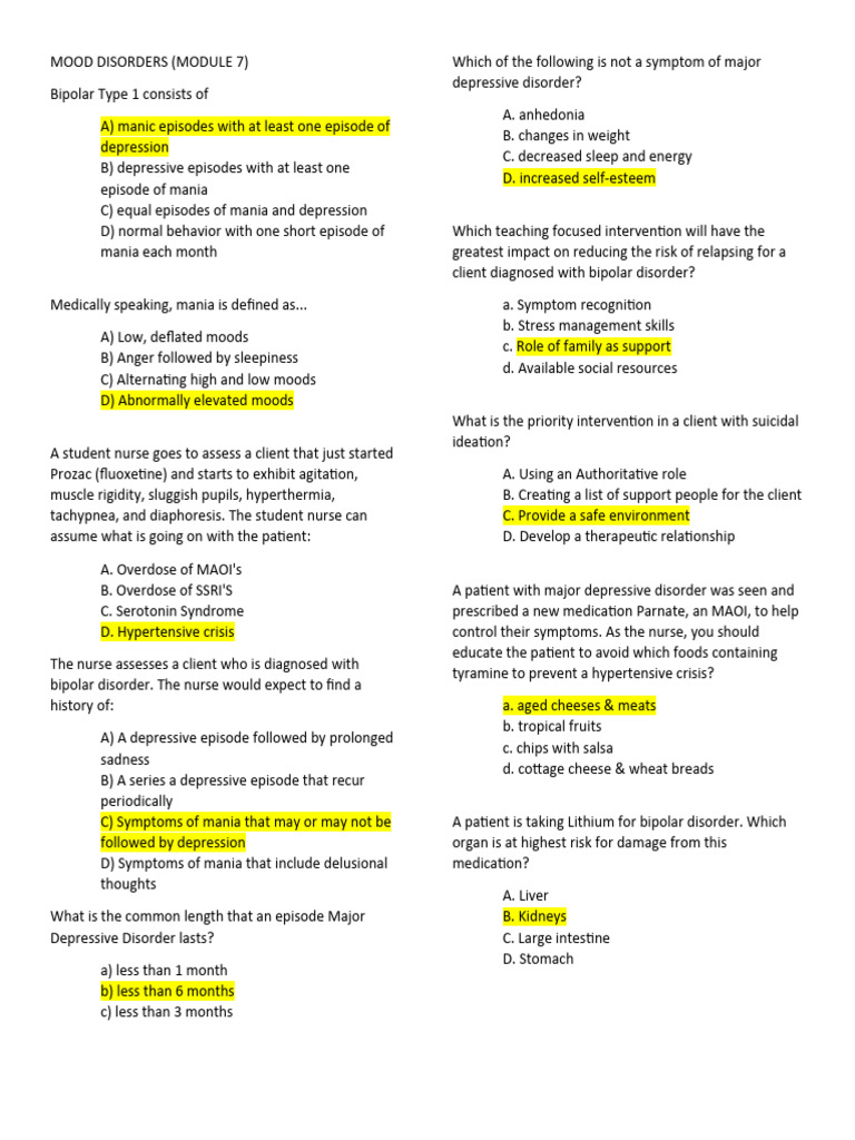 Mood Disorders Module 7 | PDF | Mania | Bipolar Disorder