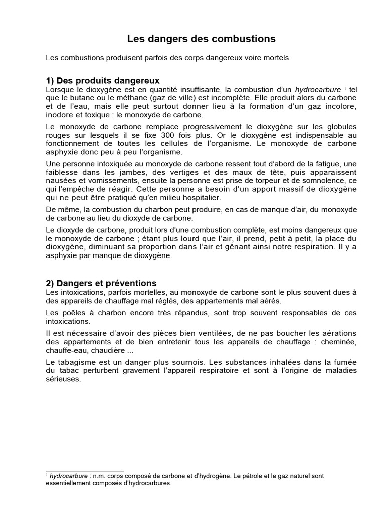 Activite Dangers Combustions - Methane | PDF | Monoxyde de carbone | La combustion