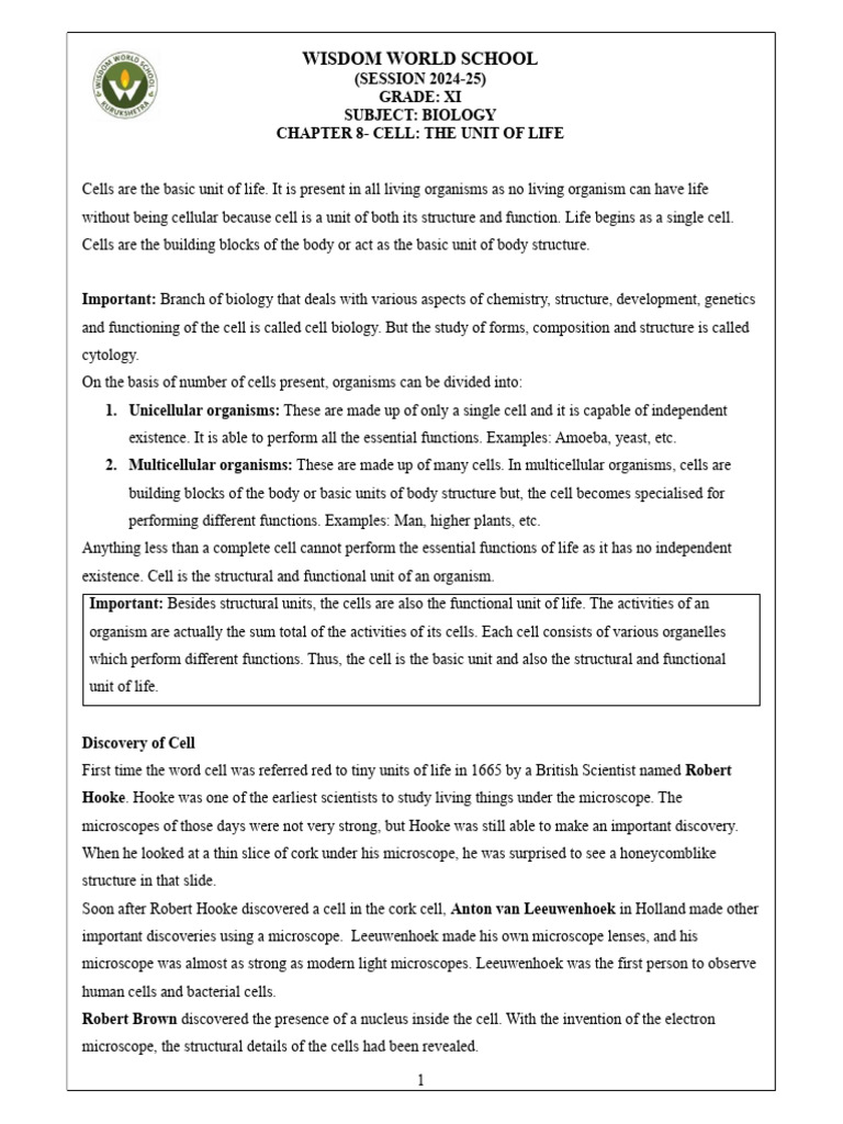 Ch-8 Cell The Unit of Life | PDF | Cell (Biology) | Endoplasmic Reticulum