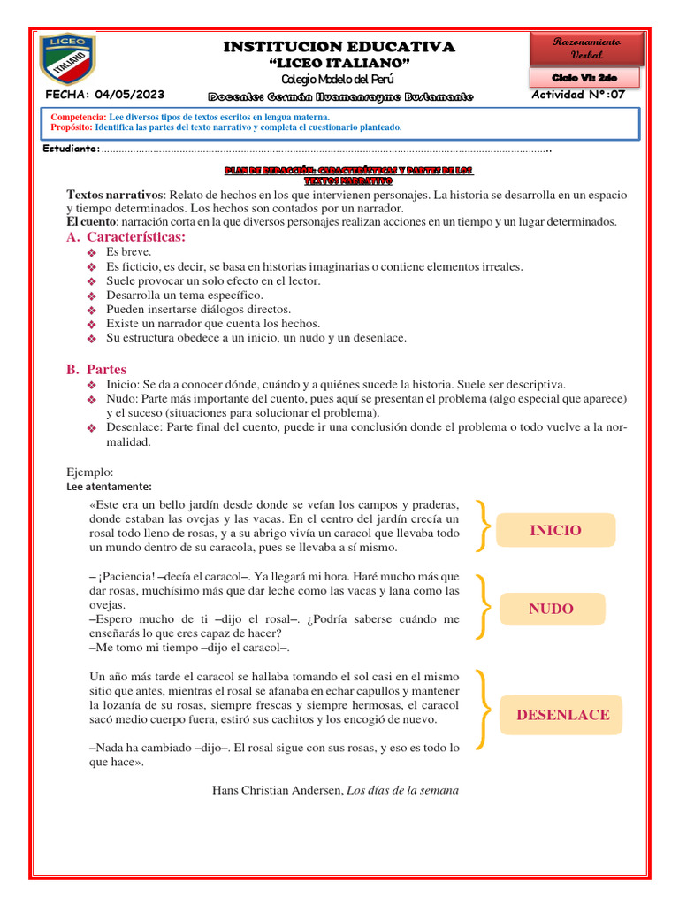 Ficha N 7 2do Plan de Redaccion de Textos Narrativos | PDF | Narración
