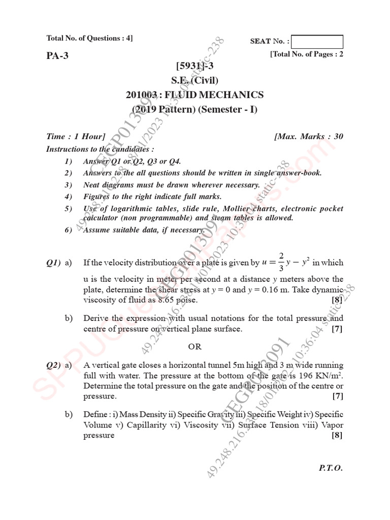 fluid-mechanics-fm-pattern-2019 | PDF | Physical Quantities | Classical ...