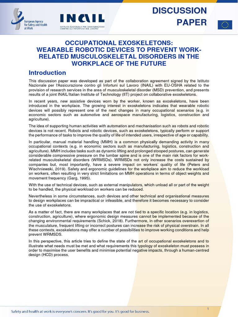 MSDs Occupational Exoskeletons Wearable Devices | PDF | Human Factors ...