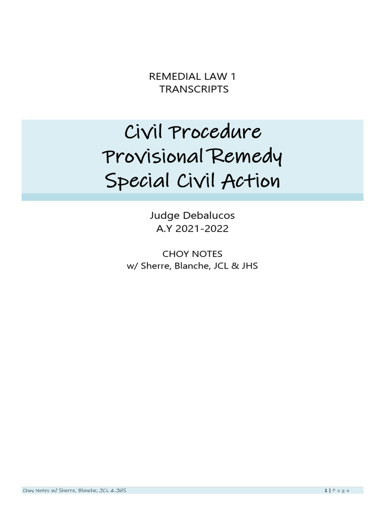 Civil Procedure SCA Prov Rem | PDF | Lawsuit | Certiorari