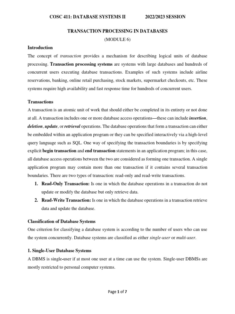 Cosc411 M6 2023 | PDF | Database Transaction | Databases