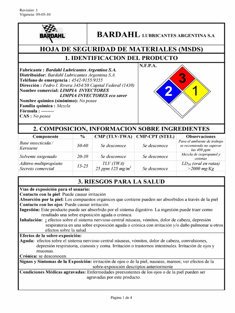 MSDS-Liquido limpiainyectores | PDF