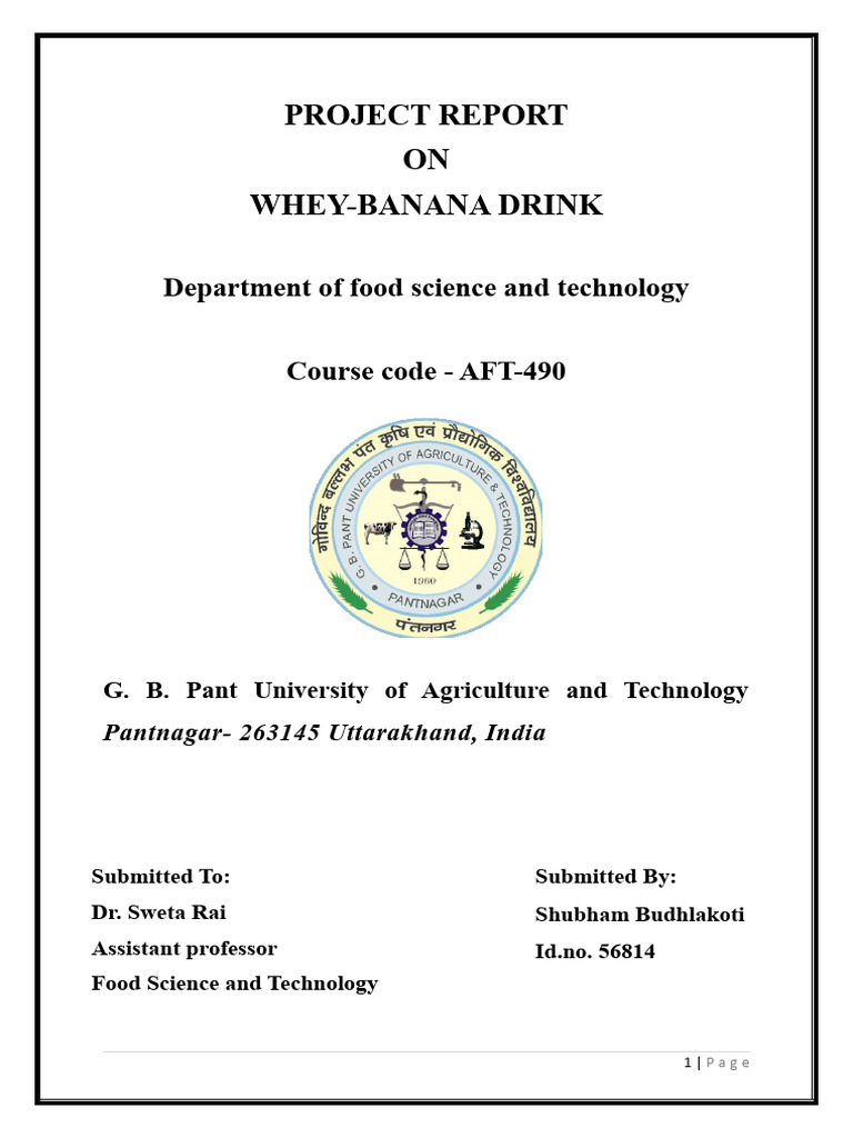 Whey Banana Drink ELP Project Report Shubham Budhlakoti 56814 | PDF ...