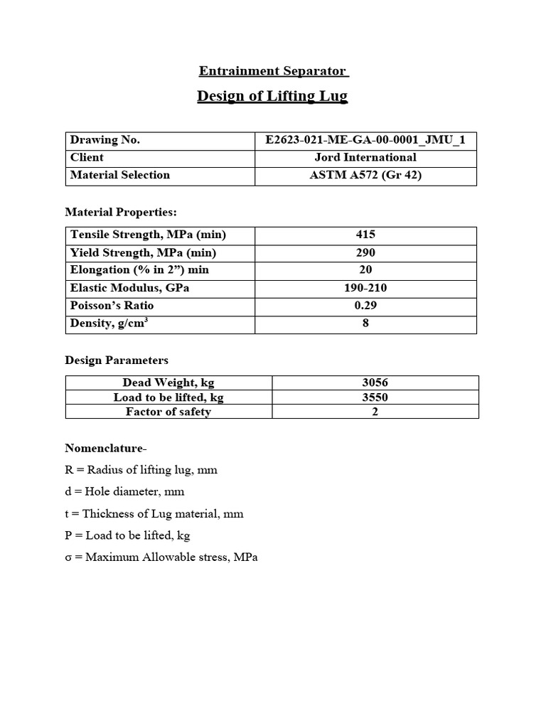 Lifting Lug Calculation - R1 | PDF | Strength Of Materials | Classical ...