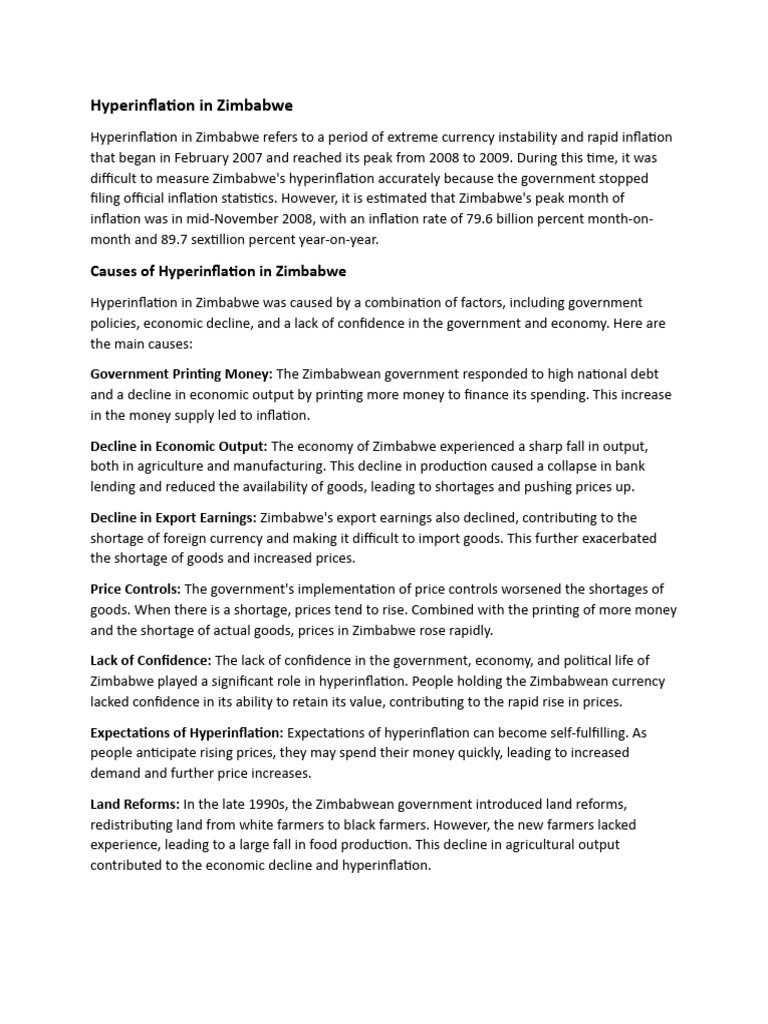 Zimbabwe Hyperinflation Causes & Impact | PDF | Inflation | Money