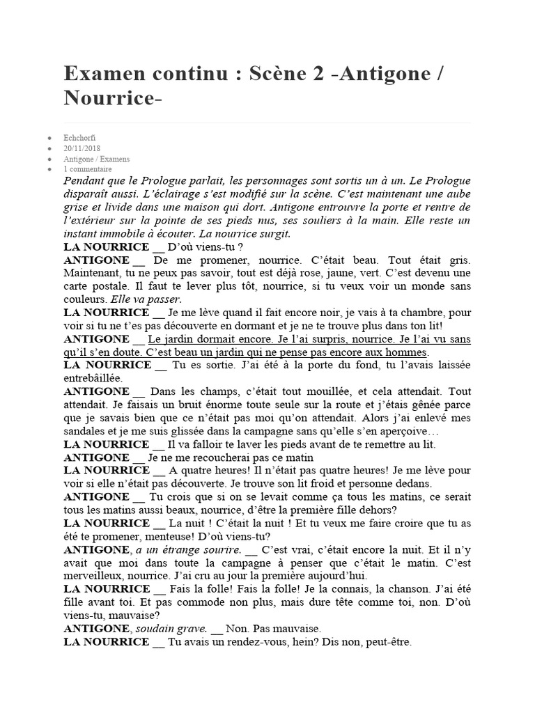 Antigone : Analyse de la Scène 2 | PDF | Mystère, thriller et fiction ...