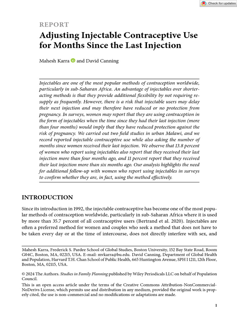 Studies in Family Planning - 2024 - Karra - Adjusting Injectable ...