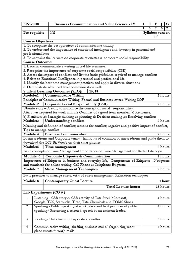 Eng1018 - Business-Communication-And-Value-Science - Iv - Eth - 1.0 - 66 - Eng1018 - 61 Acp ...