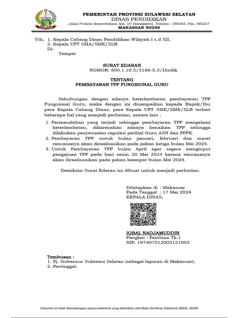 Surat Edaran TPP Guru 2024 | PDF