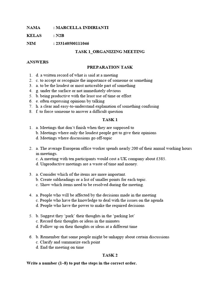 Tugas BING Task Organizing Meeting | PDF | Cognition | Cognitive Science