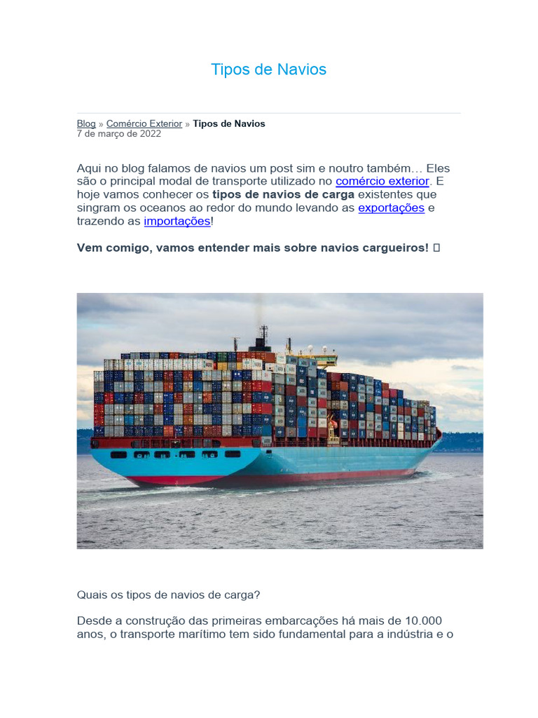 Tipos de Navios | Download grátis PDF | Cargueiro | Navio petroleiro