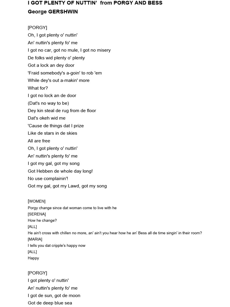 Porgy and Bess: I Got Plenty O' Nuttin' | PDF