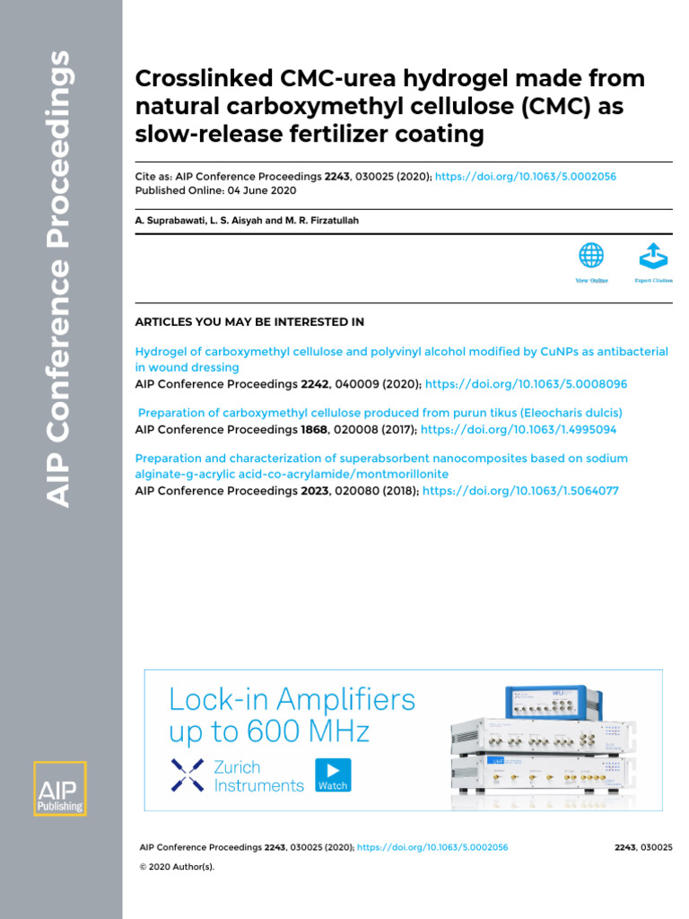 CMC-Urea Hydrogel for Slow-Release Fertilizer | PDF | Fertilizer ...