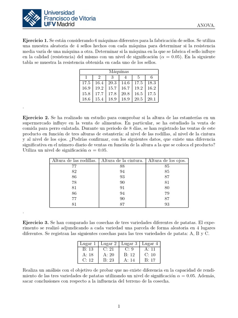 Ejercicios ANOVA | PDF