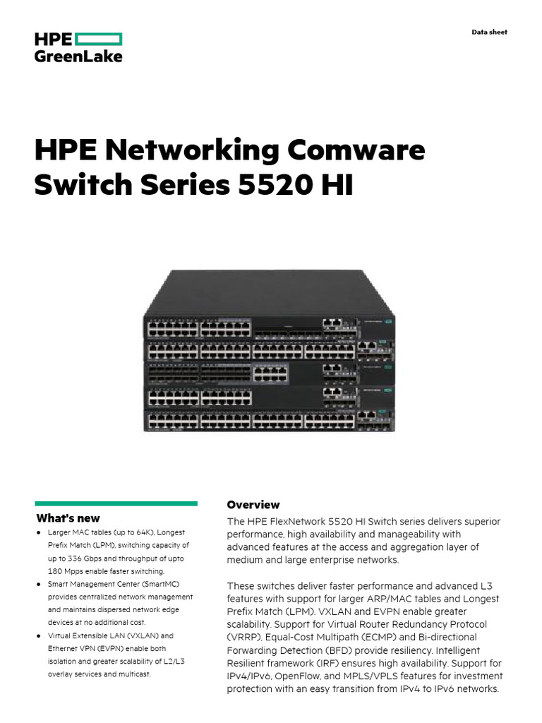 HPE Networking Comware Switch Series 5520 HI-PSN1013625618ILEN | PDF ...