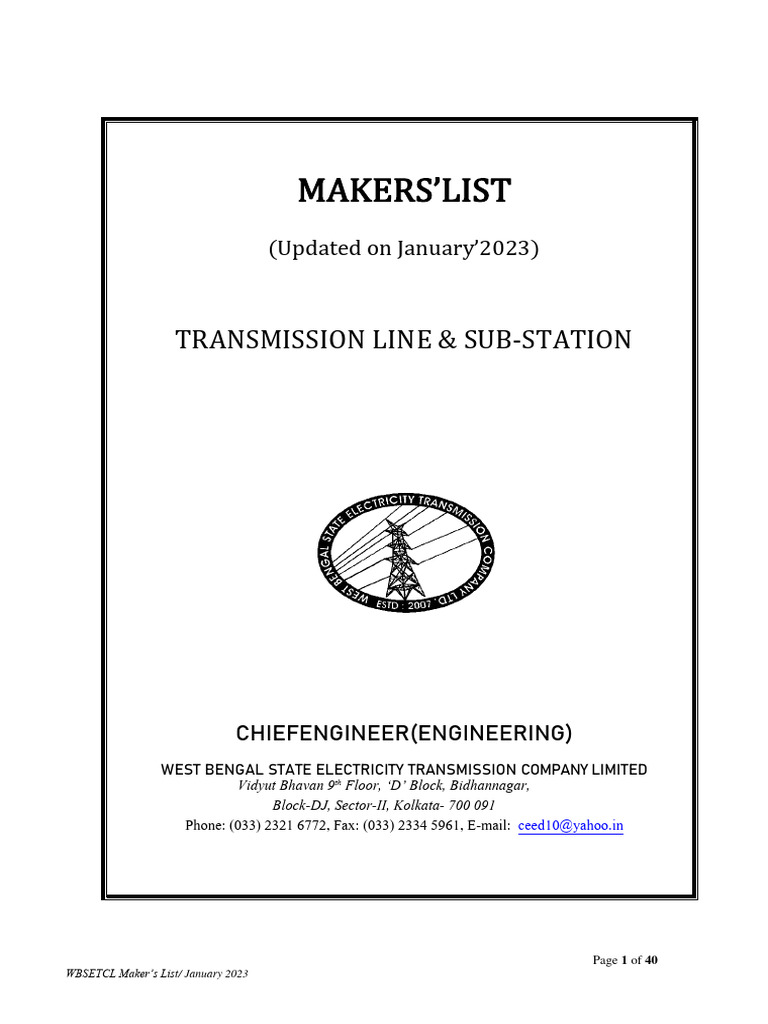 WBSETCL Maker's List January 2023 | PDF | High Voltage | Transformer