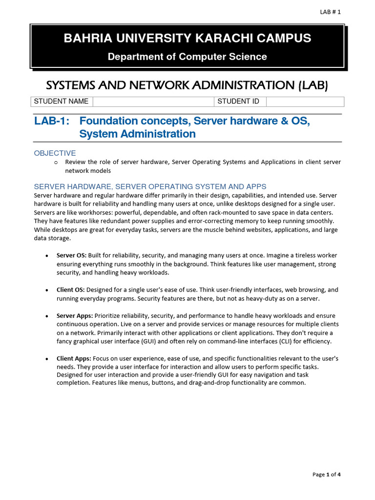 LAB 1 Foundation Concepts Server Hardware - OS Sys Admin Utilities 17032024 031418pm | PDF ...
