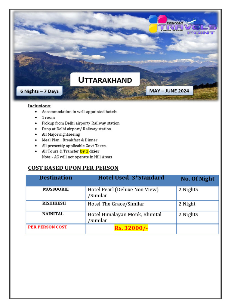 Uttrakhand 6 Nights 7 Days 2 Pax KB | PDF | Prices